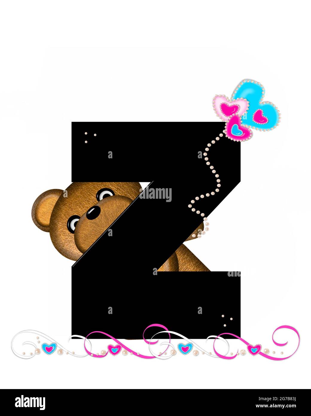 Z Alphabet In Heart Floral Alphabet, Letter Z With Two Hearts.