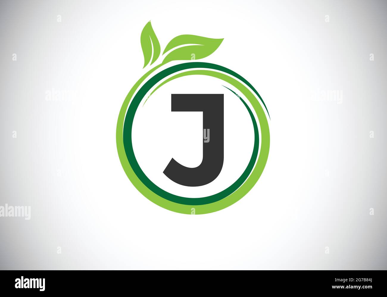 Initial J monogram letter alphabet in a spiral with green leaves. Font ...