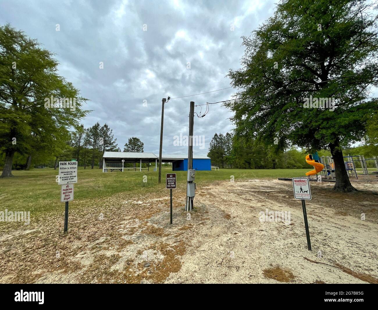 Burke County, Ga USA - 01 02 21: Warning and information Signs at a ...