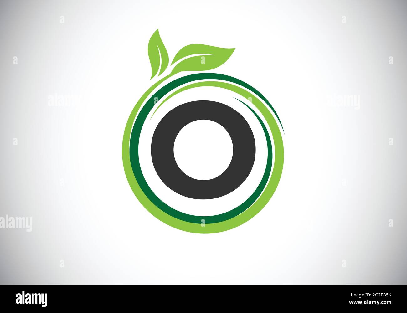 Initial O monogram letter alphabet in a spiral with green leaves. Font ...
