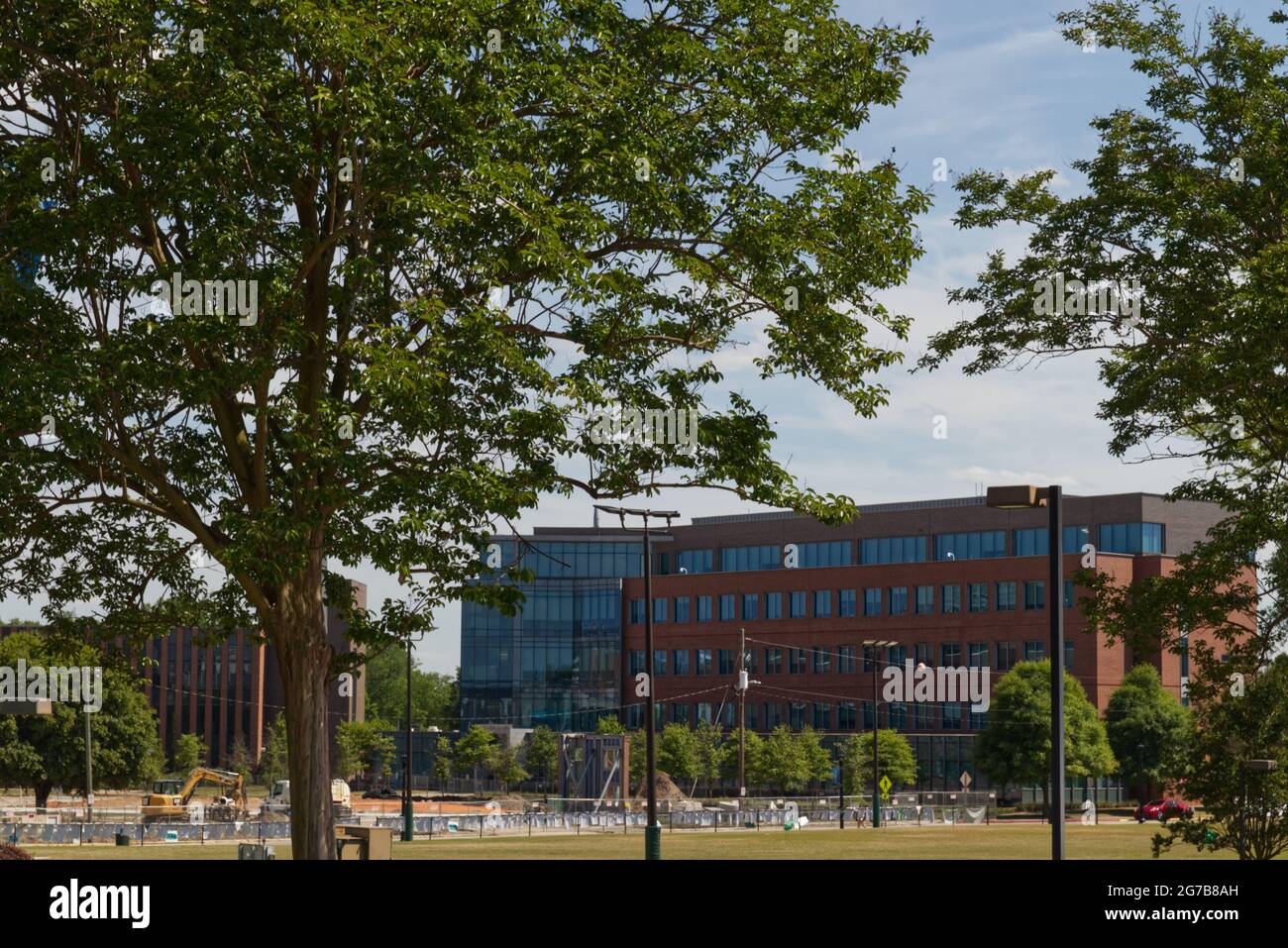 Augusta, Ga USA - 04 18 21: Distant view of Modern buildings and a ...