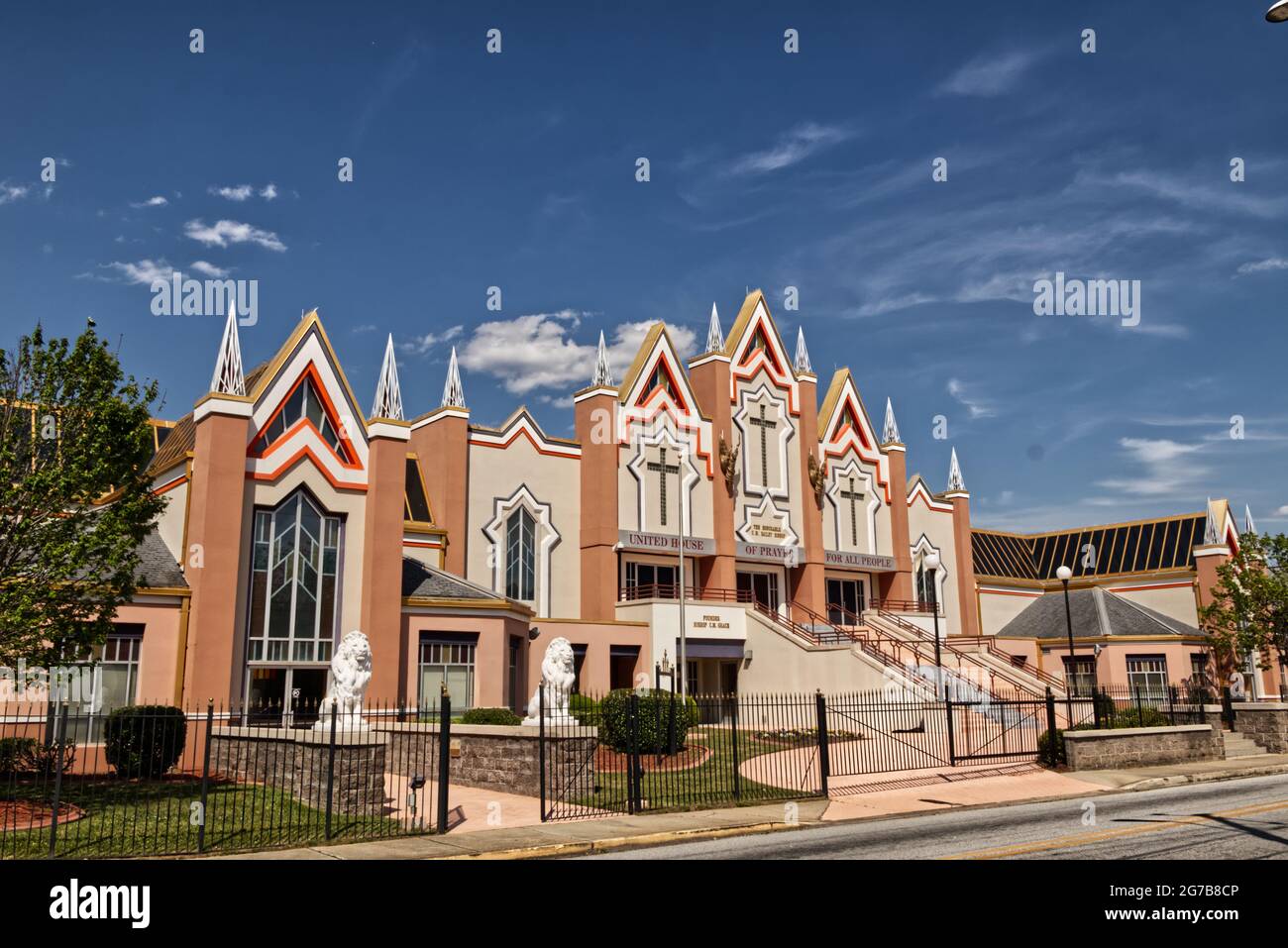 Augusta, Ga USA - 04 18 21: Angled view of a beautiful unique modern ...