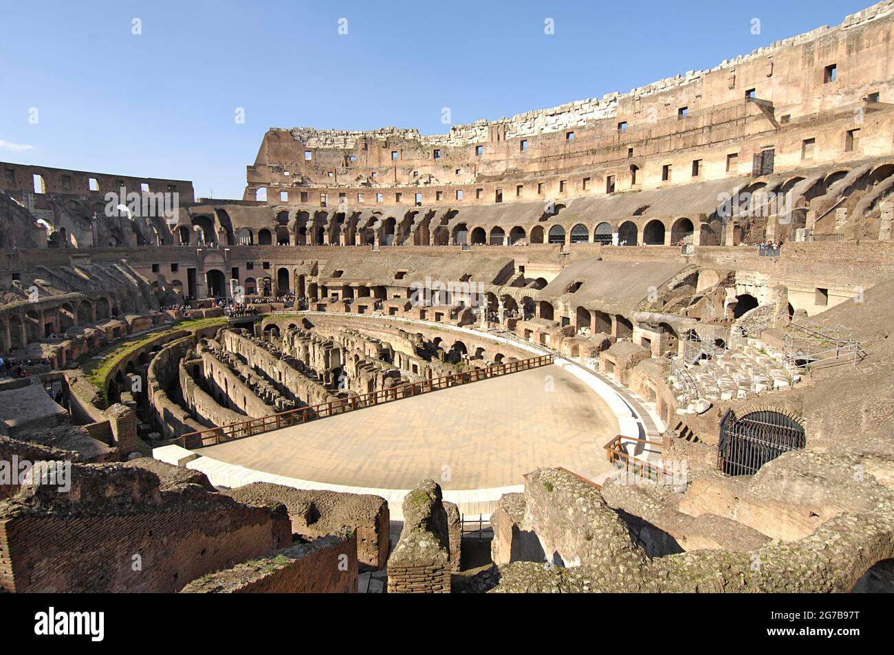 Grandstands and partially restored arena, stage in interior of ...