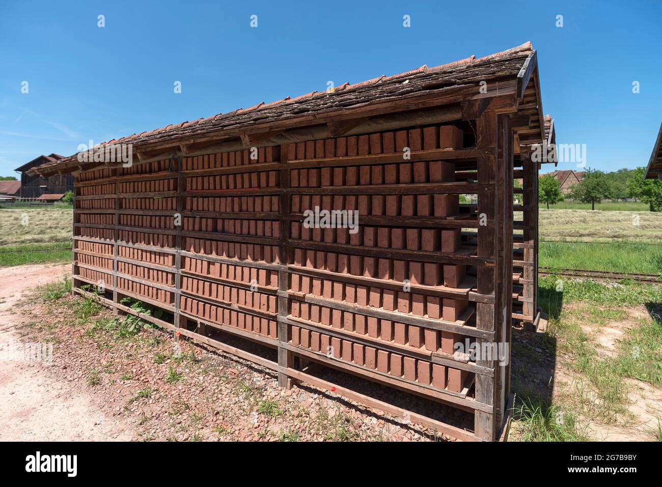 Drying racks of the finished bricks, produced in the brickworks, 19th ...