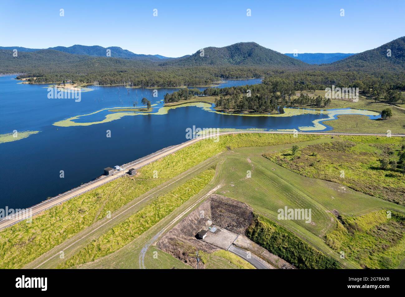 Aerial of the rock wall of Teemburra Dam Queensland Australia Stock ...