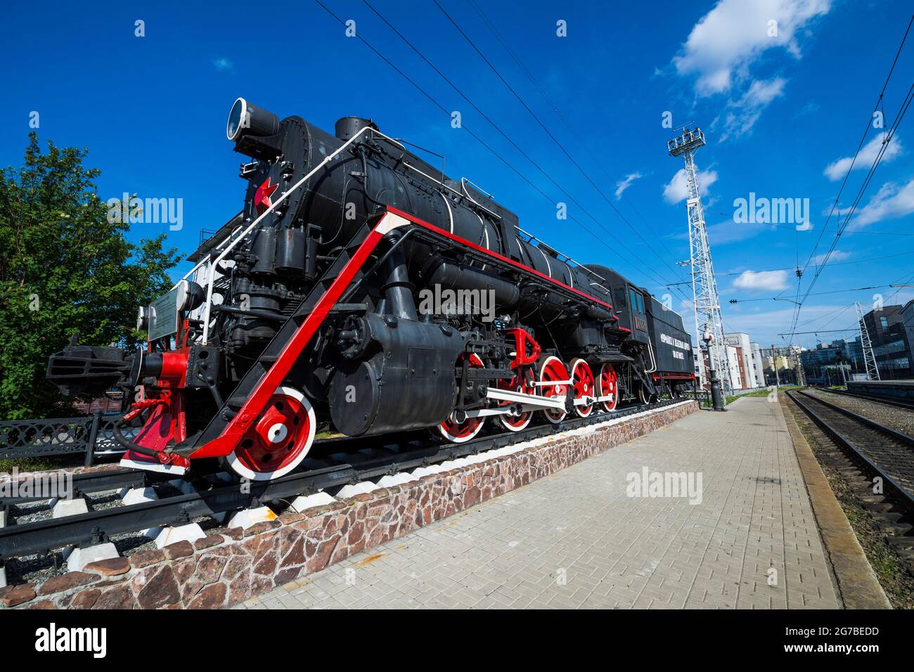 Historic steam train at the Railway station in Murmansk, Russia Stock ...