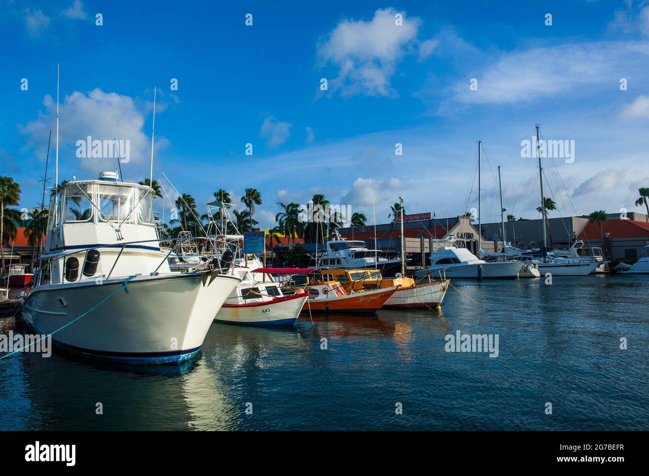 Yacht harbour in downtown Oranjestad, capital of Aruba, ABC Islands ...