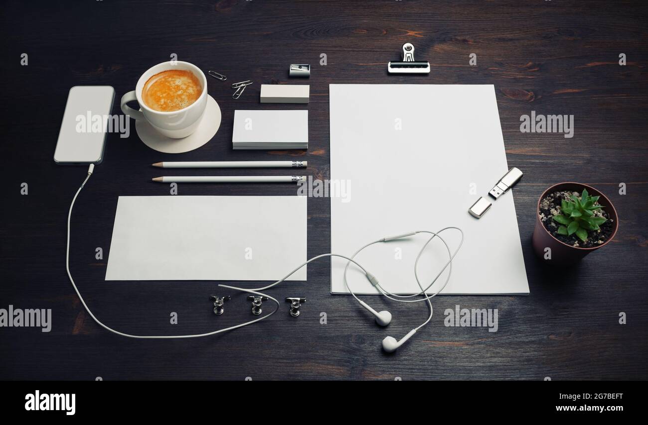 Blank branding stationery set on wood table background. Corporate ...