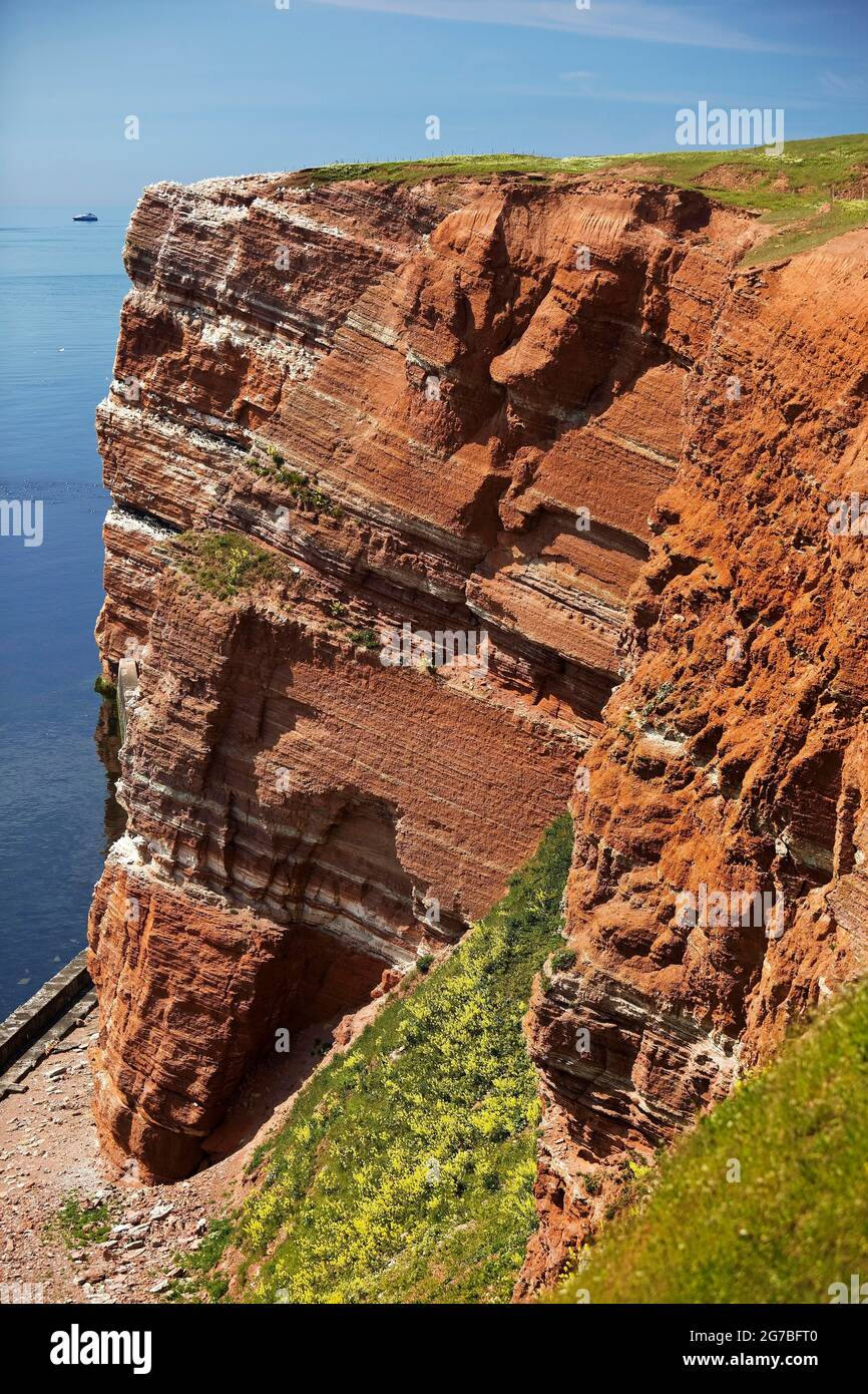 West coast with the typical red sandstone cliffs and the North Sea ...