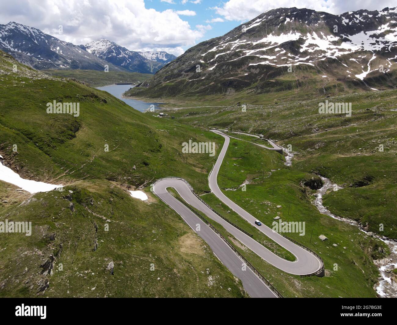 Aerial view of the south side of the Spluegen Pass in the direction of ...