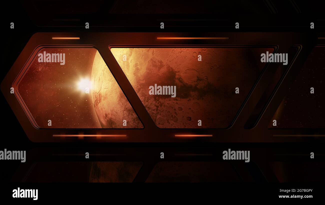Mars from the window of a space station. 3D render Stock Photo - Alamy