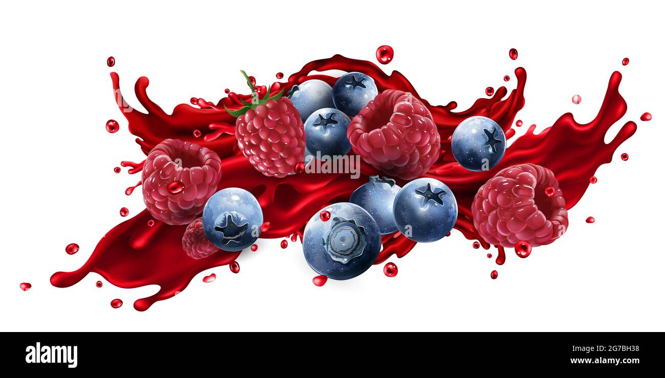 Splash of fruit juice with blueberries and raspberries Stock Photo - Alamy