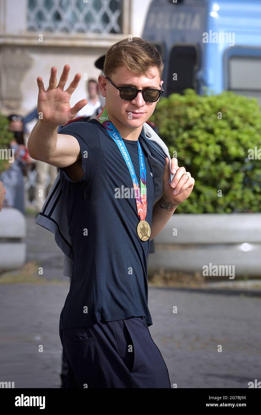 Rome, Italien. 12th July, 2021. The Italian footballer Nicolo Barella ...