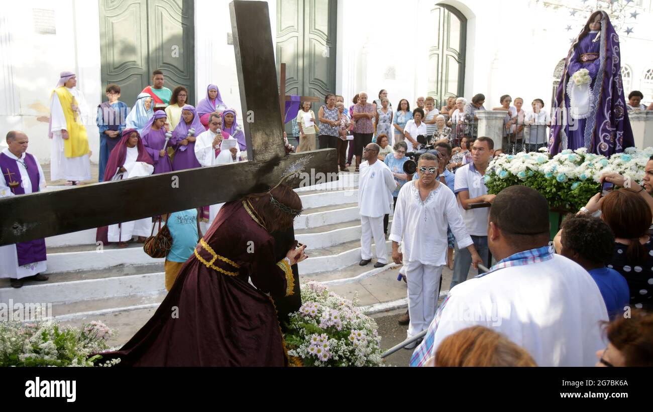 salvador, bahia, brazil - april 7, 2017: Religious procession marks the ...