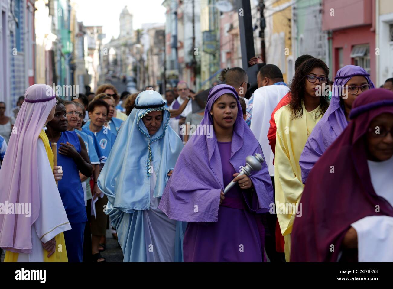 salvador, bahia, brazil - april 7, 2017: Religious procession marks the ...