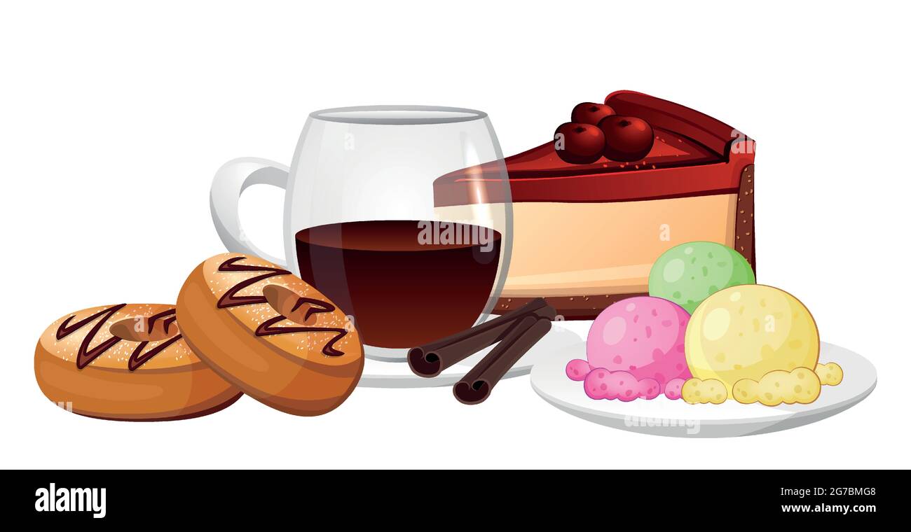 Set of sweets and tea on a white background - Vector illustration Stock ...