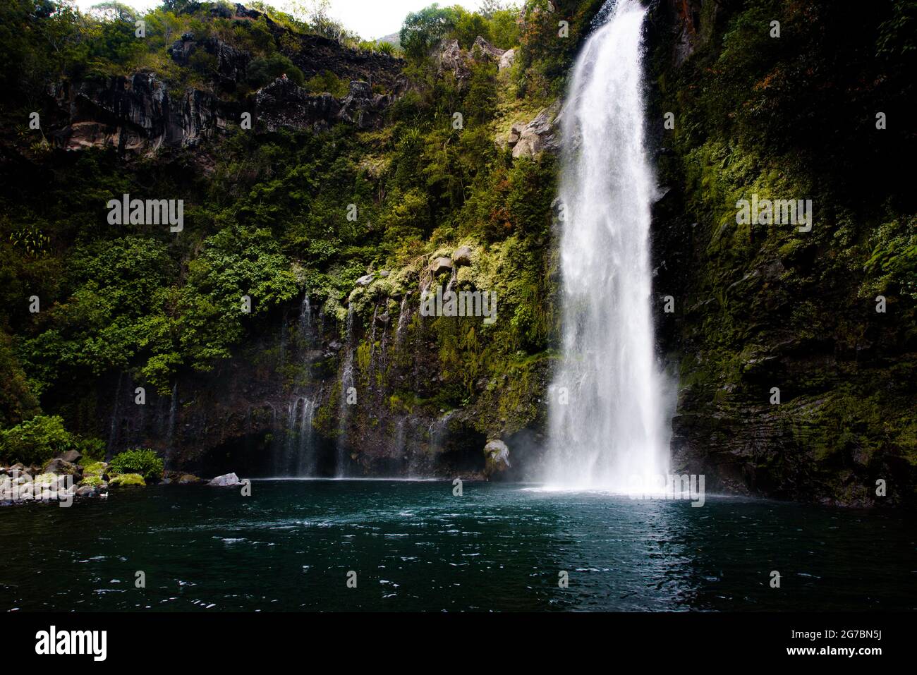 Green wall surrounding grand bassin waterfall Stock Photo - Alamy