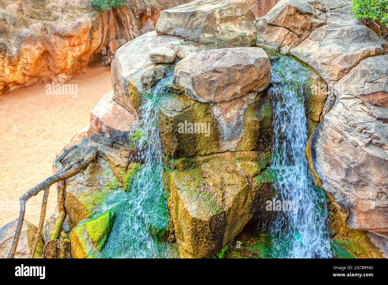 Natural stones with waterfall . Rocks with water cascade Stock Photo ...