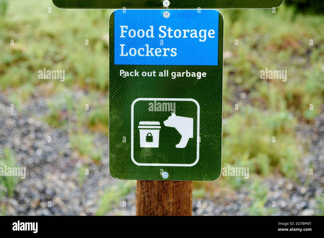 Sign for bear proof food lockers for campers , Spray Lakes Provincial ...