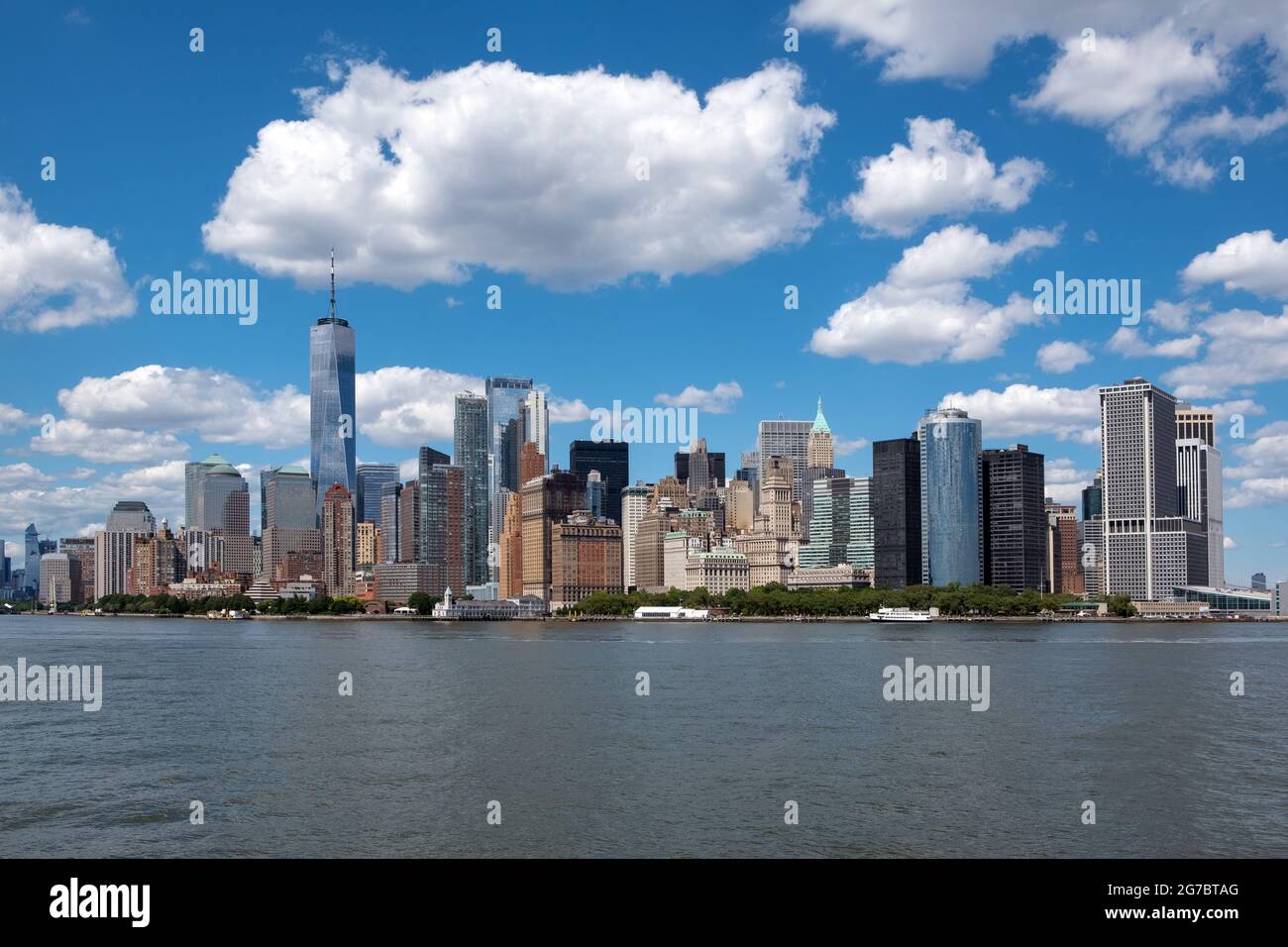 New York city lower Manhattan skyline on clear sunny day Stock Photo ...