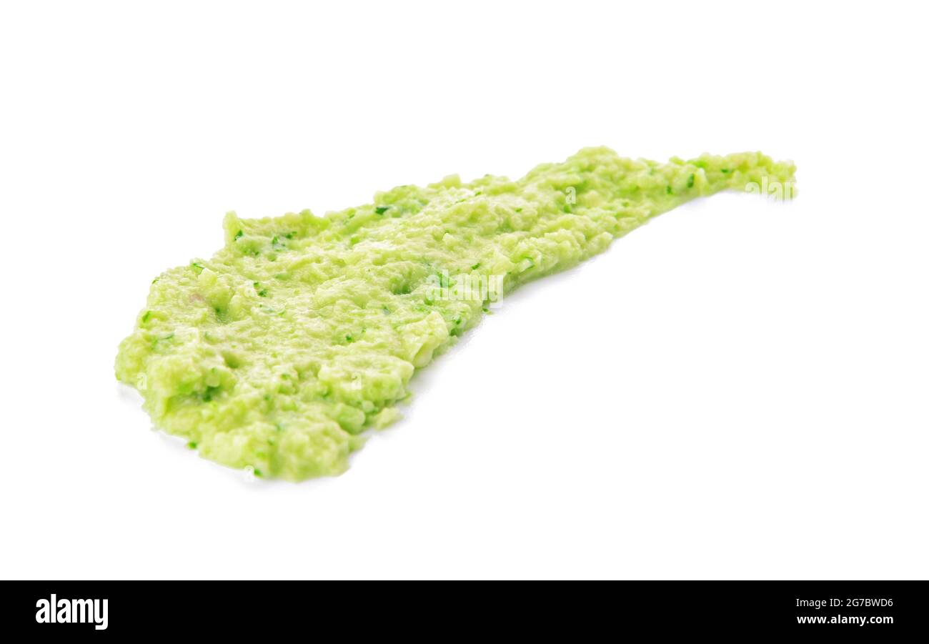 Smear of tasty guacamole on white background Stock Photo - Alamy