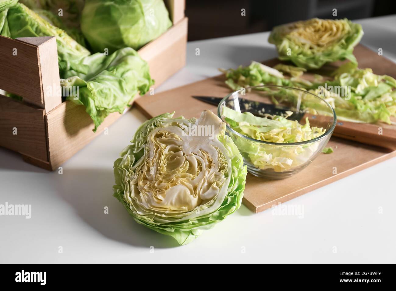 Fresh cabbage on light table Stock Photo - Alamy