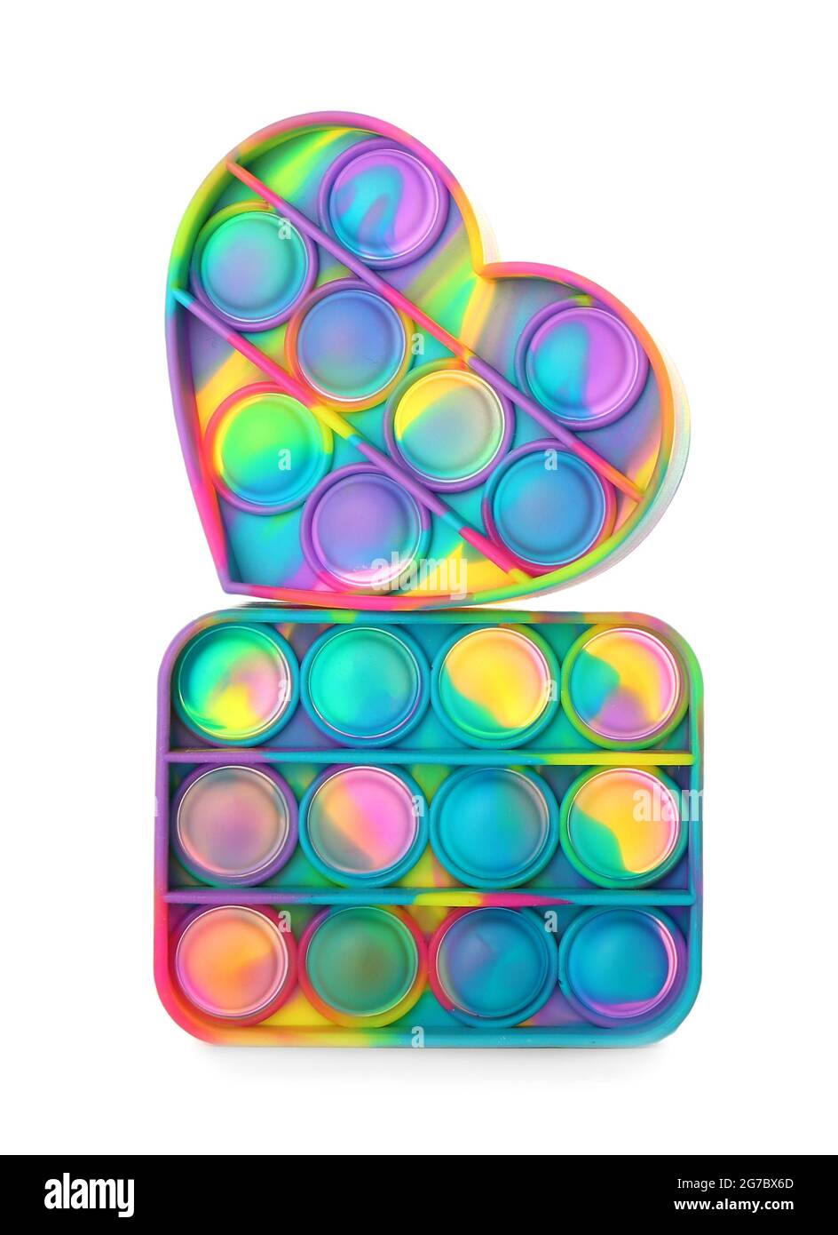 Bright fidget toys on white background Stock Photo - Alamy