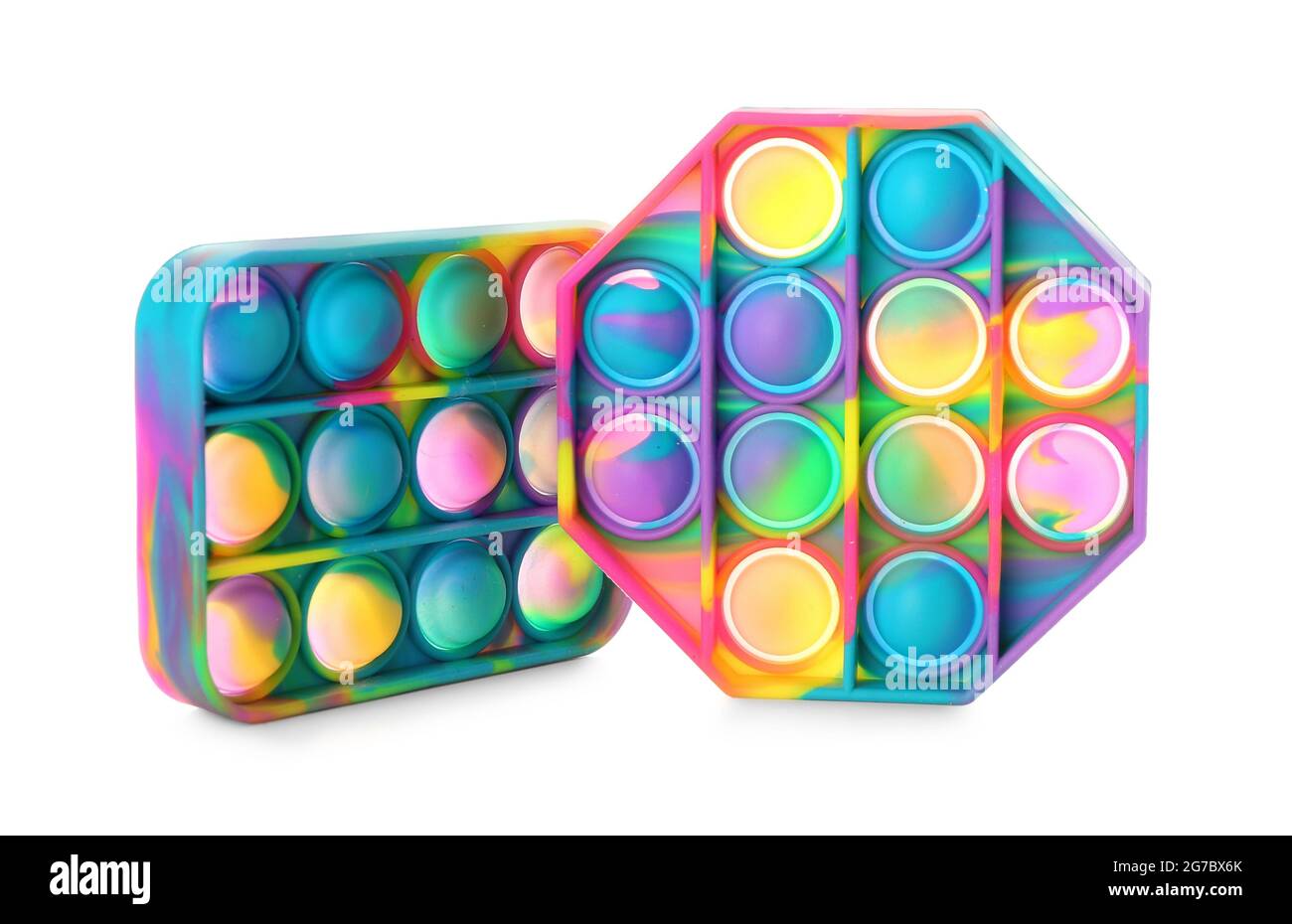 Bright fidget toys on white background Stock Photo - Alamy