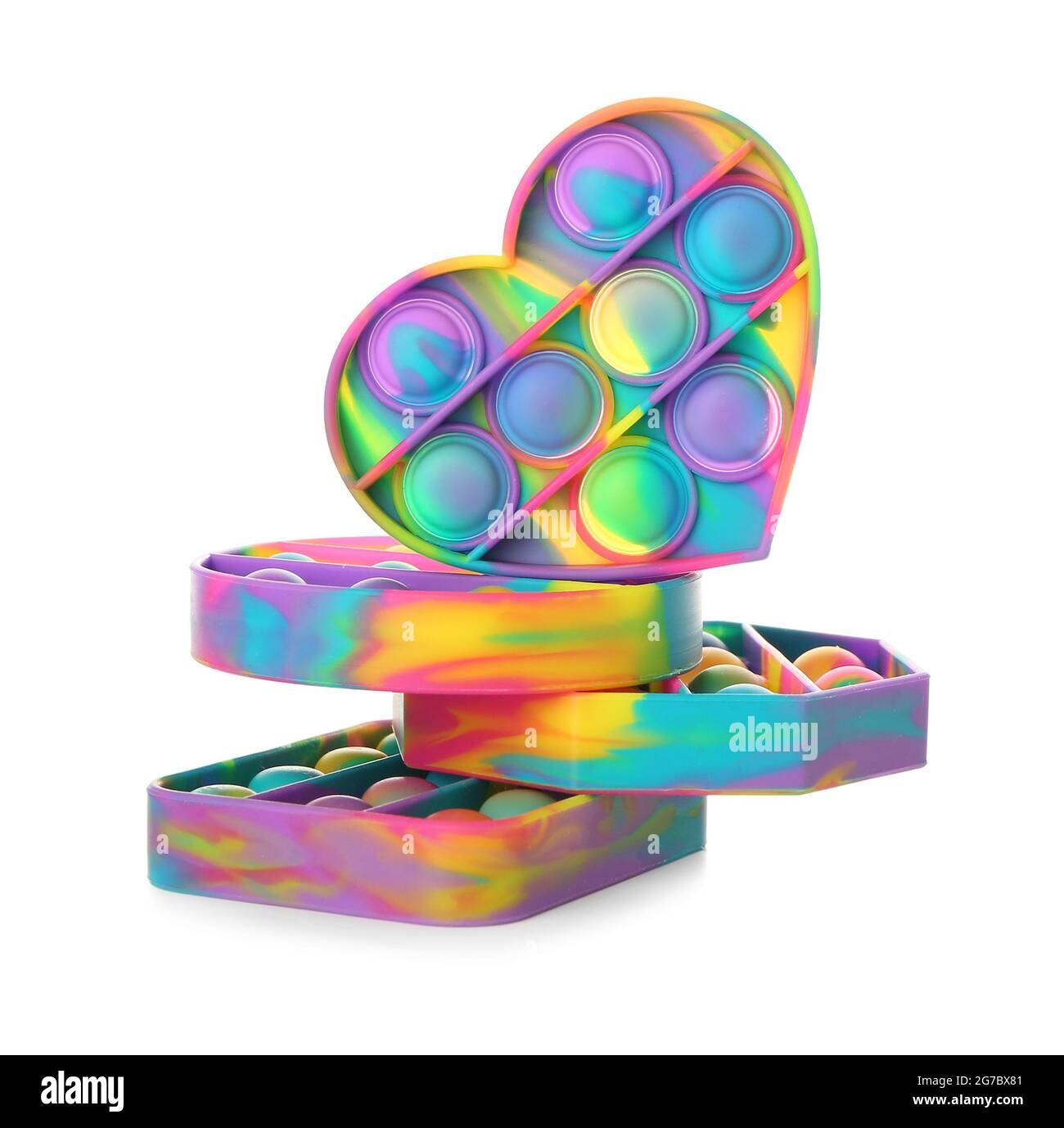 Bright fidget toys on white background Stock Photo - Alamy