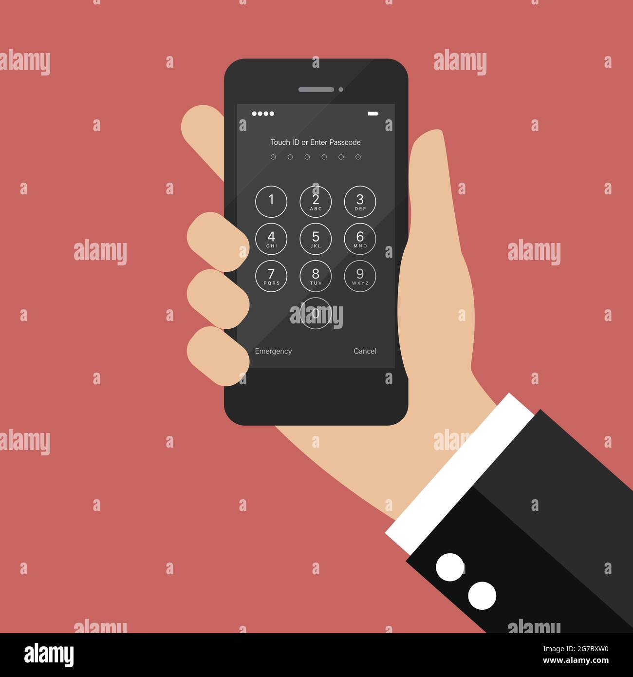 Hand holding smartphone with login screen and entering passcode. vector ...