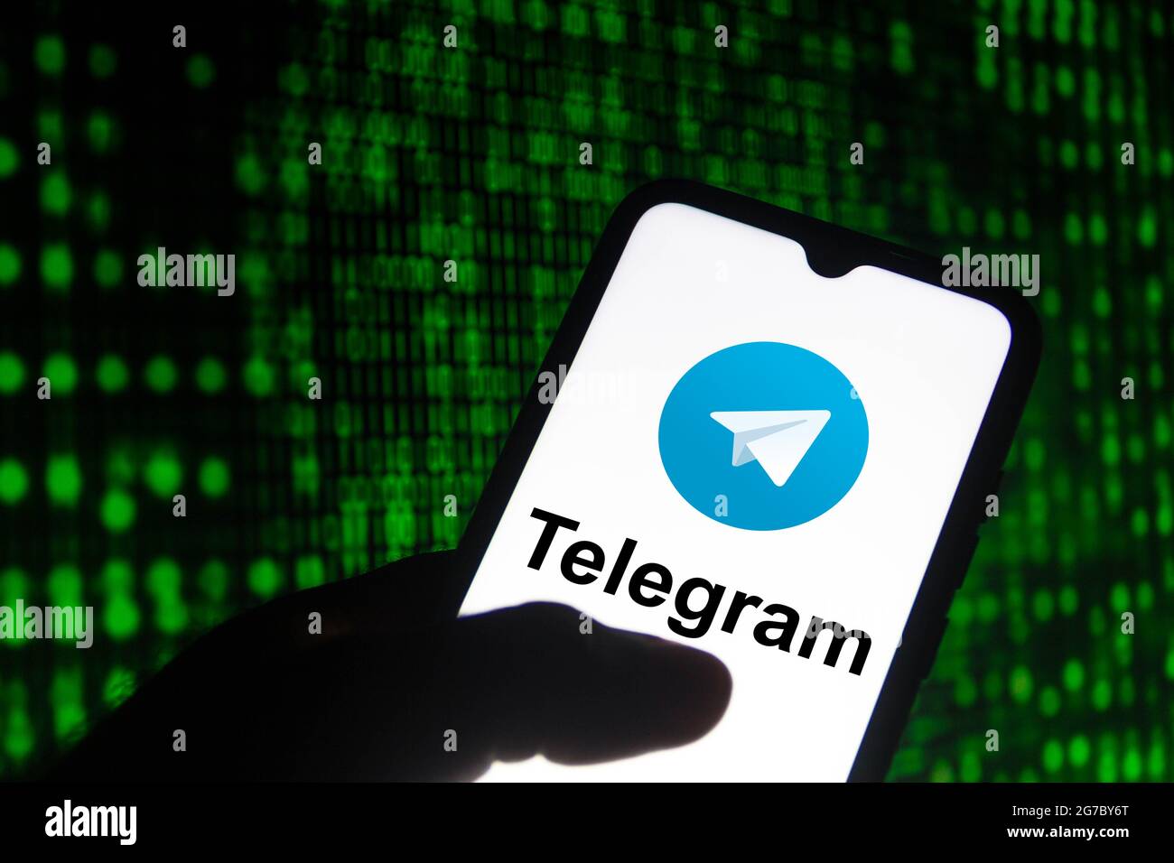 In this photo illustration the Telegram logo seen displayed on a ...