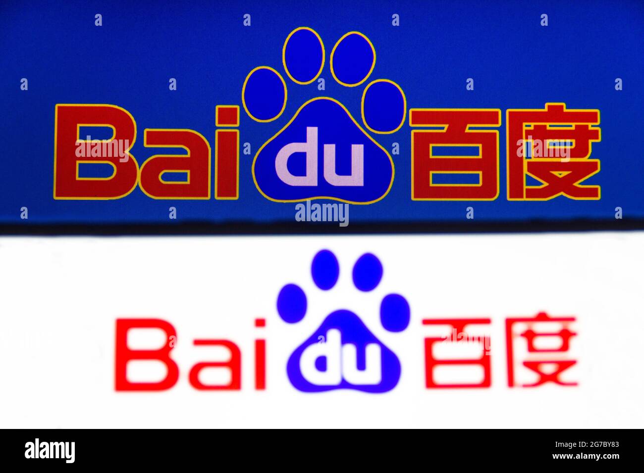 In this photo illustration the Baidu logo seen displayed on a ...