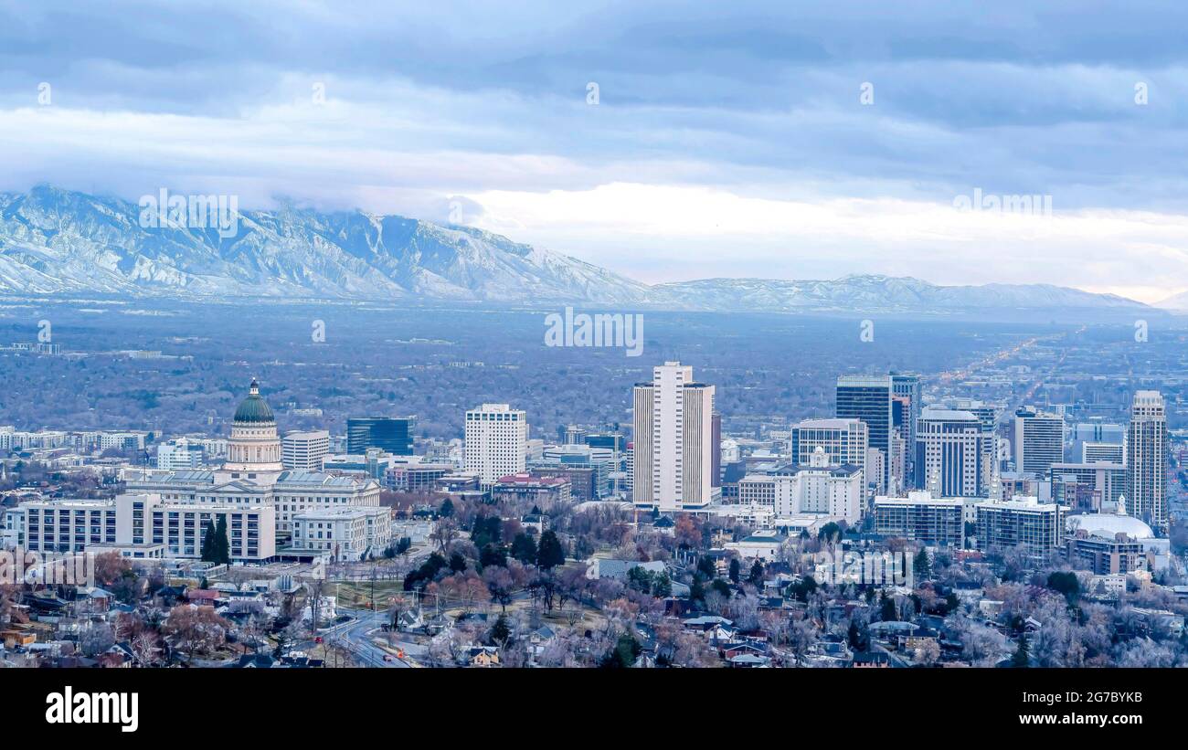 Pano Utah State Capital Building and skyscrapers on an aerial view of ...