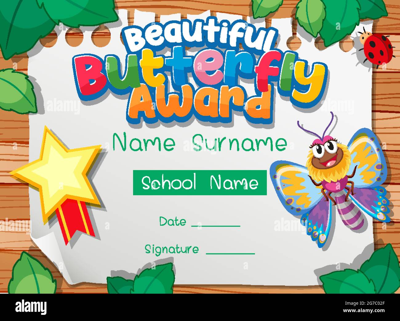 Certificate template with Beautiful Butterfly Award illustration Stock ...
