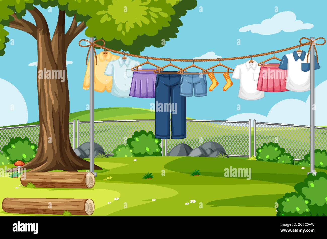 Clothes drying and hanging outdoor background illustration Stock Vector ...