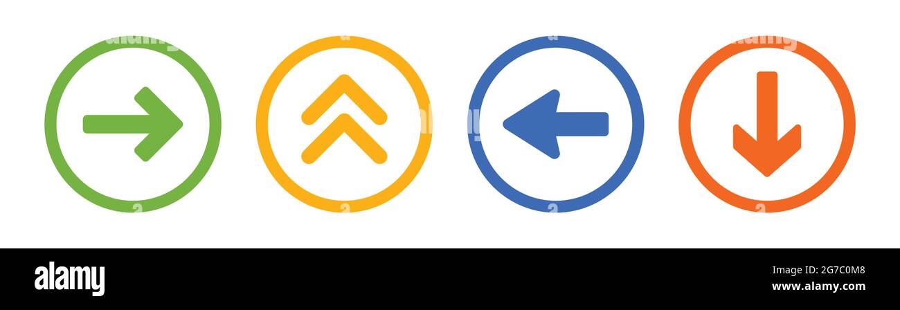 Set of arrow icon, left, right, up, down symbol on button design Stock ...