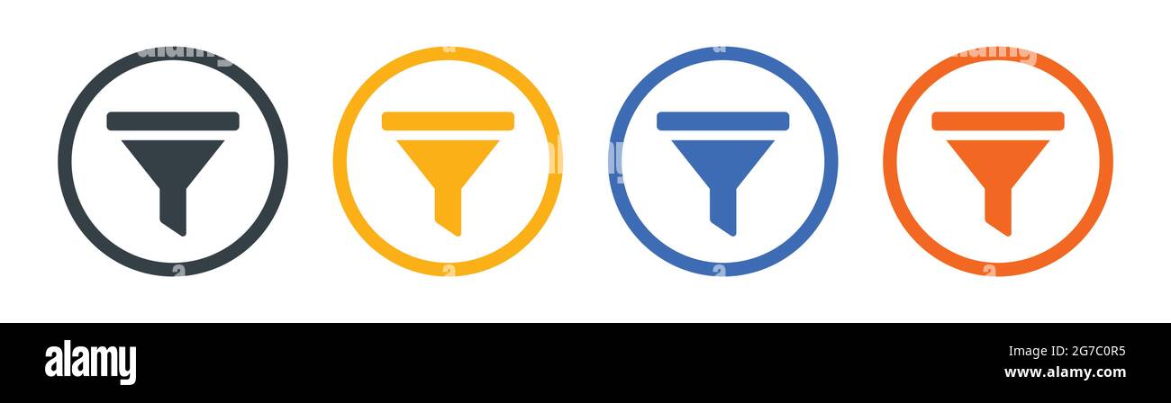 Filtering icon in different color style vector illustration. Sorting ...