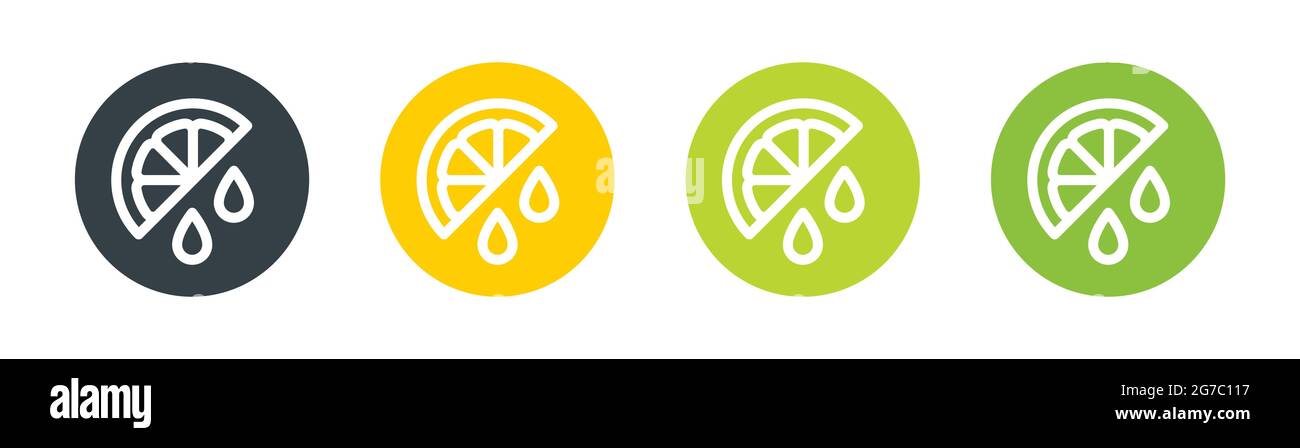 Juicy yellow lemon icon, containing sliced of lemon with juice drop ...