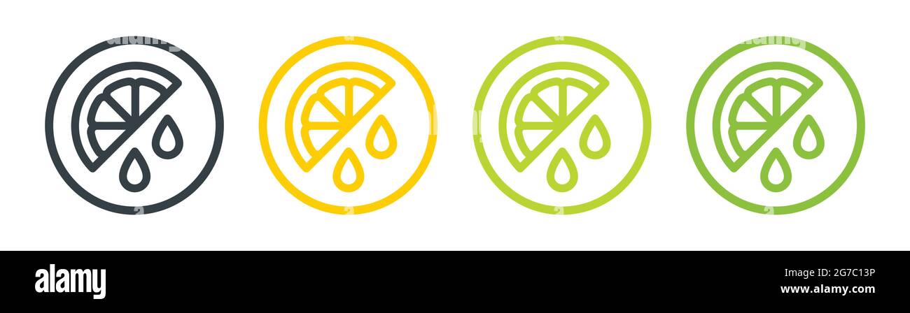 Juicy yellow lemon icon, containing sliced of lemon with juice drop ...