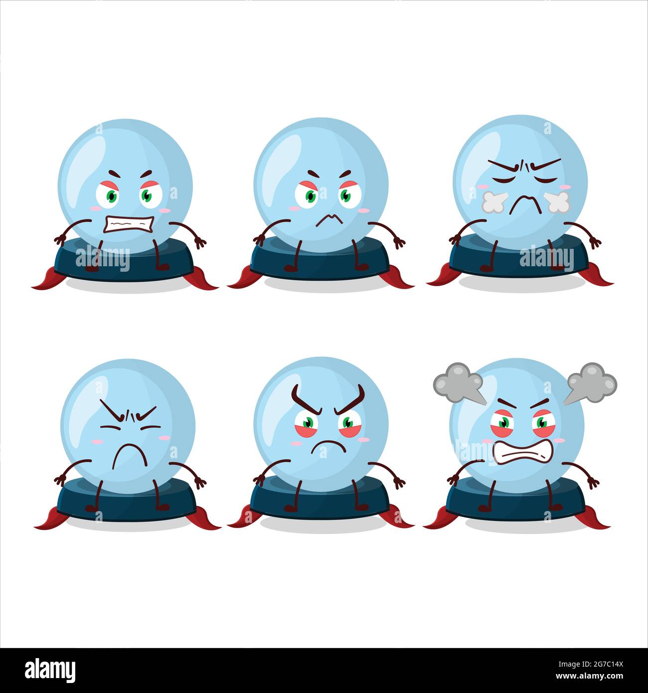 Crystal ball cartoon character with various angry expressions. Vector ...