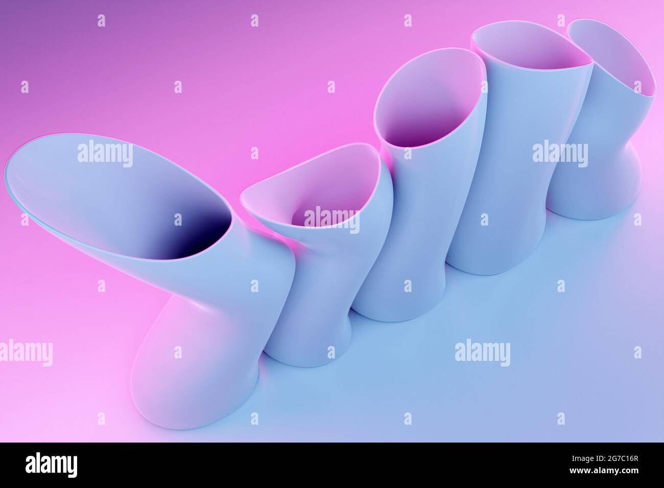 3D illustration glass white pipes of an unusual shape, bent in ...