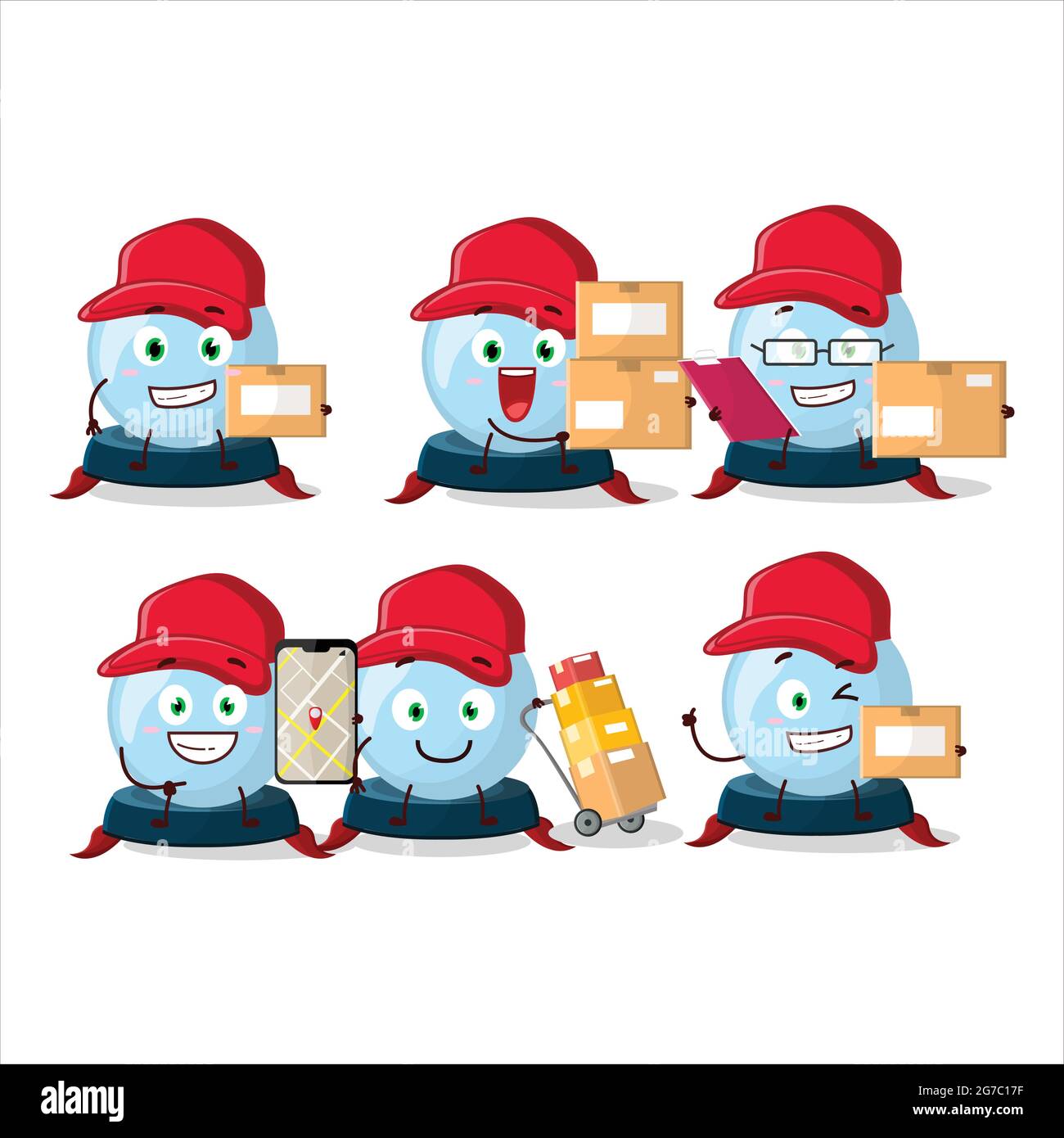 Cartoon character design of crystal ball working as a courier. Vector ...