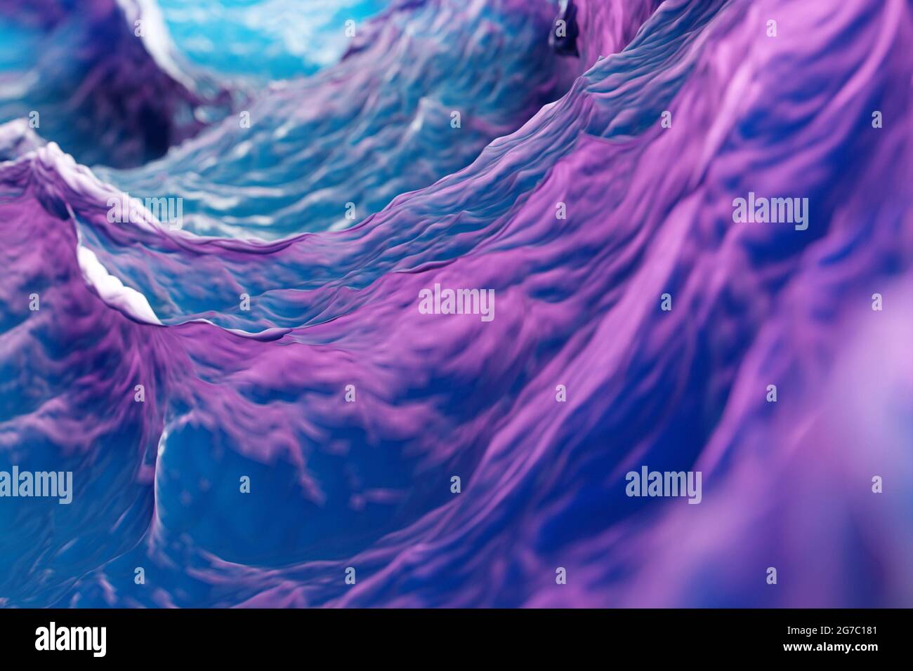 3d illustration of a blue deep ocean during a storm under the purple ...