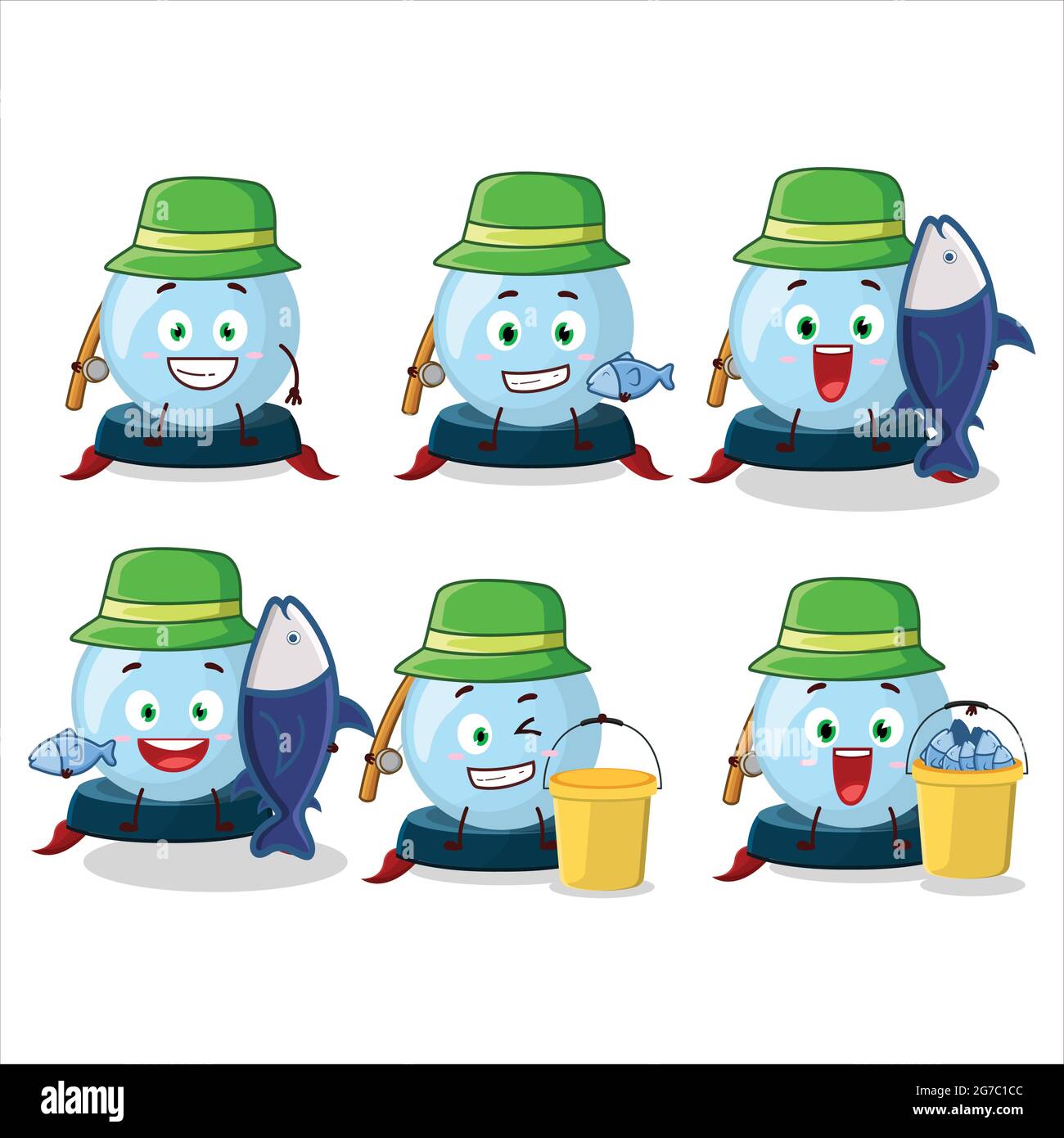 A fisherman crystal ball cartoon picture catch a big fish. Vector ...