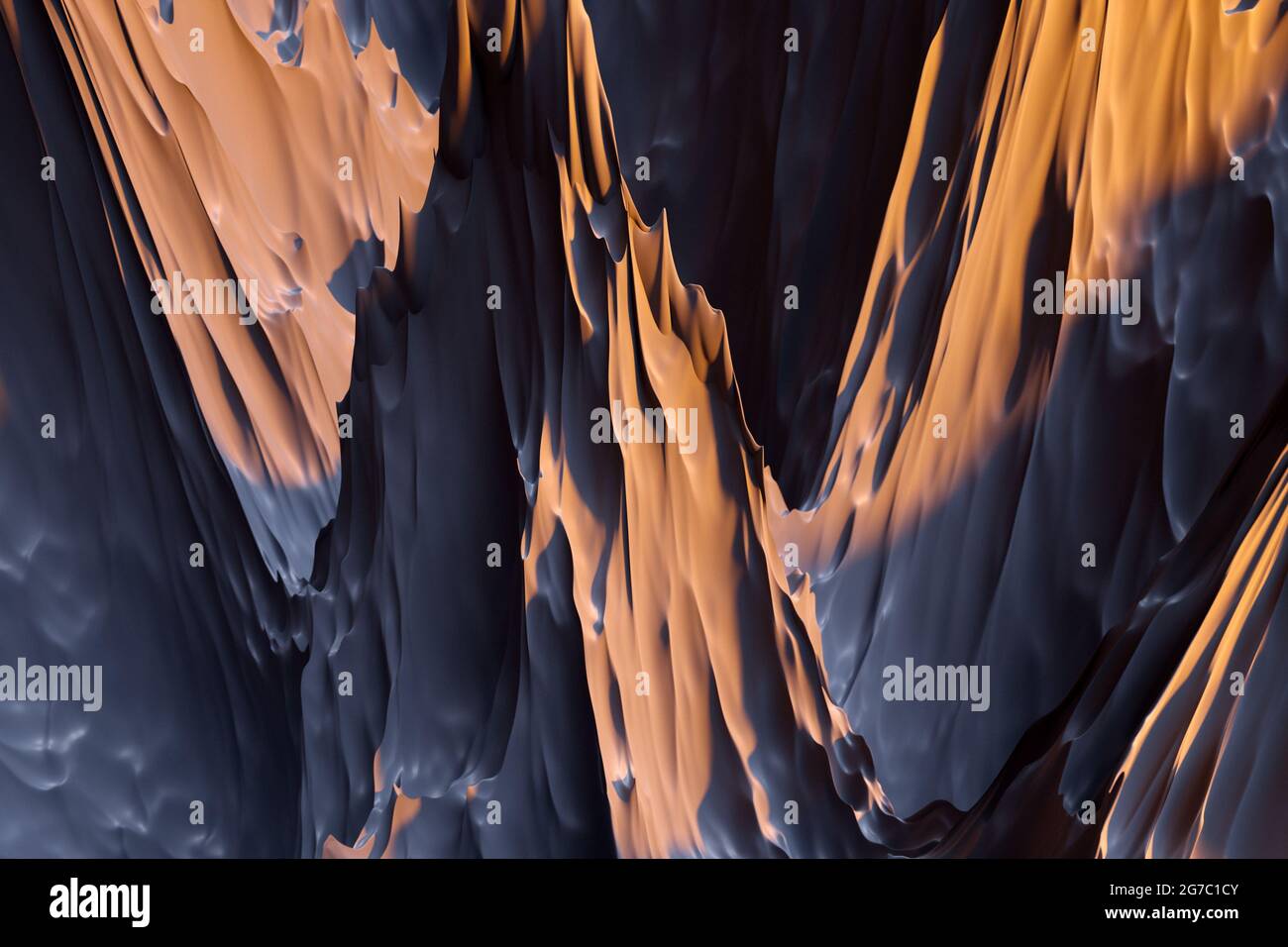3D illustration of geometric brown rocks, mountains Abstract sharp ...