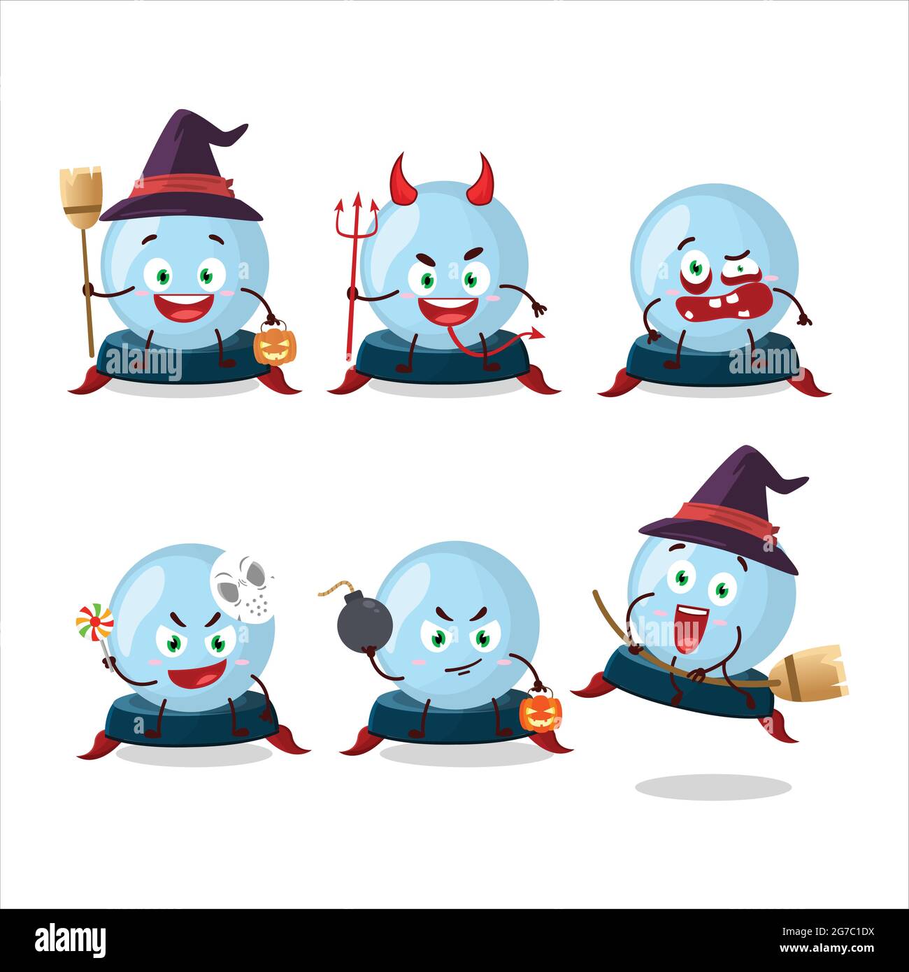 Halloween expression emoticons with cartoon character of crystal ball ...