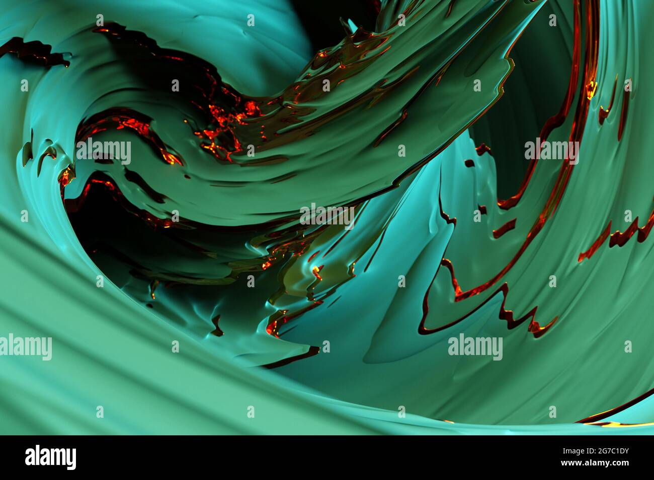 3D illustration of a hypnotic pattern. Abstract green with gold ...