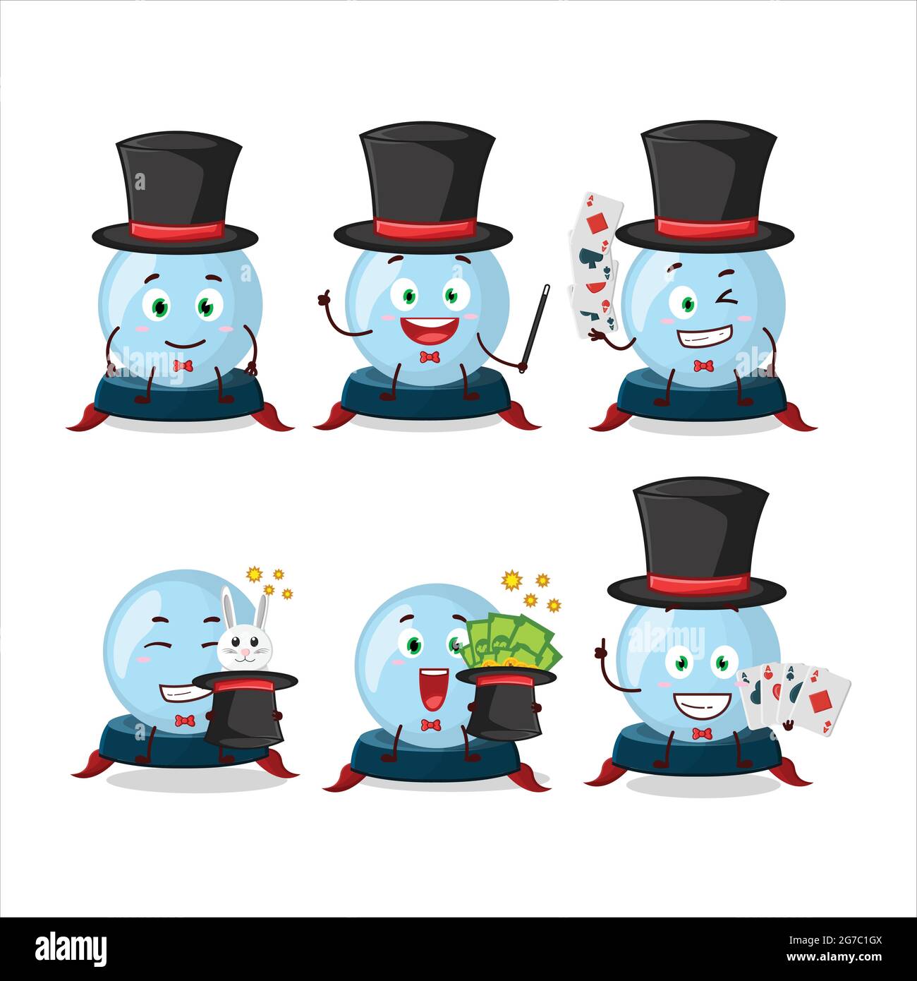 A crystal ball Magician cartoon character perform on a stage. Vector ...