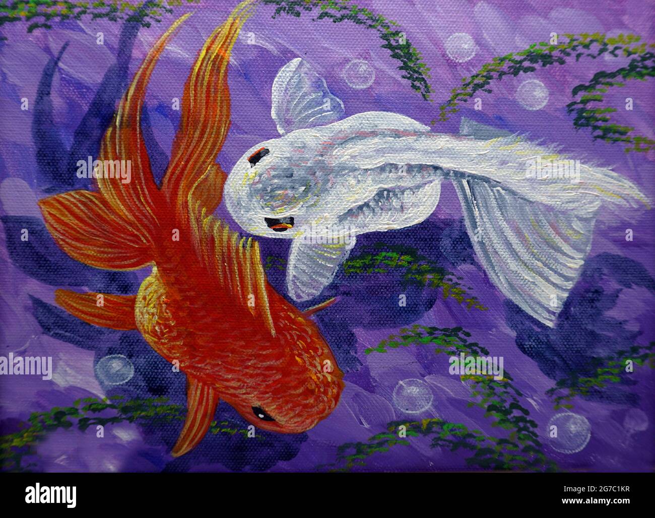 Art painting Acrylic , goldFish ,backgrounds for design , composition ...