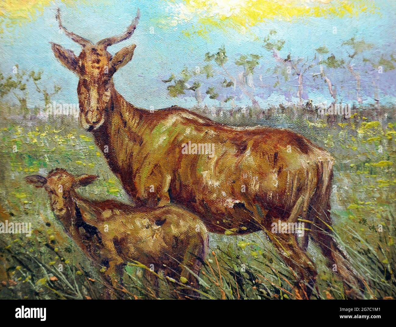 Art painting Oil color ,animal , deer Thailand Countryside Stock Photo ...